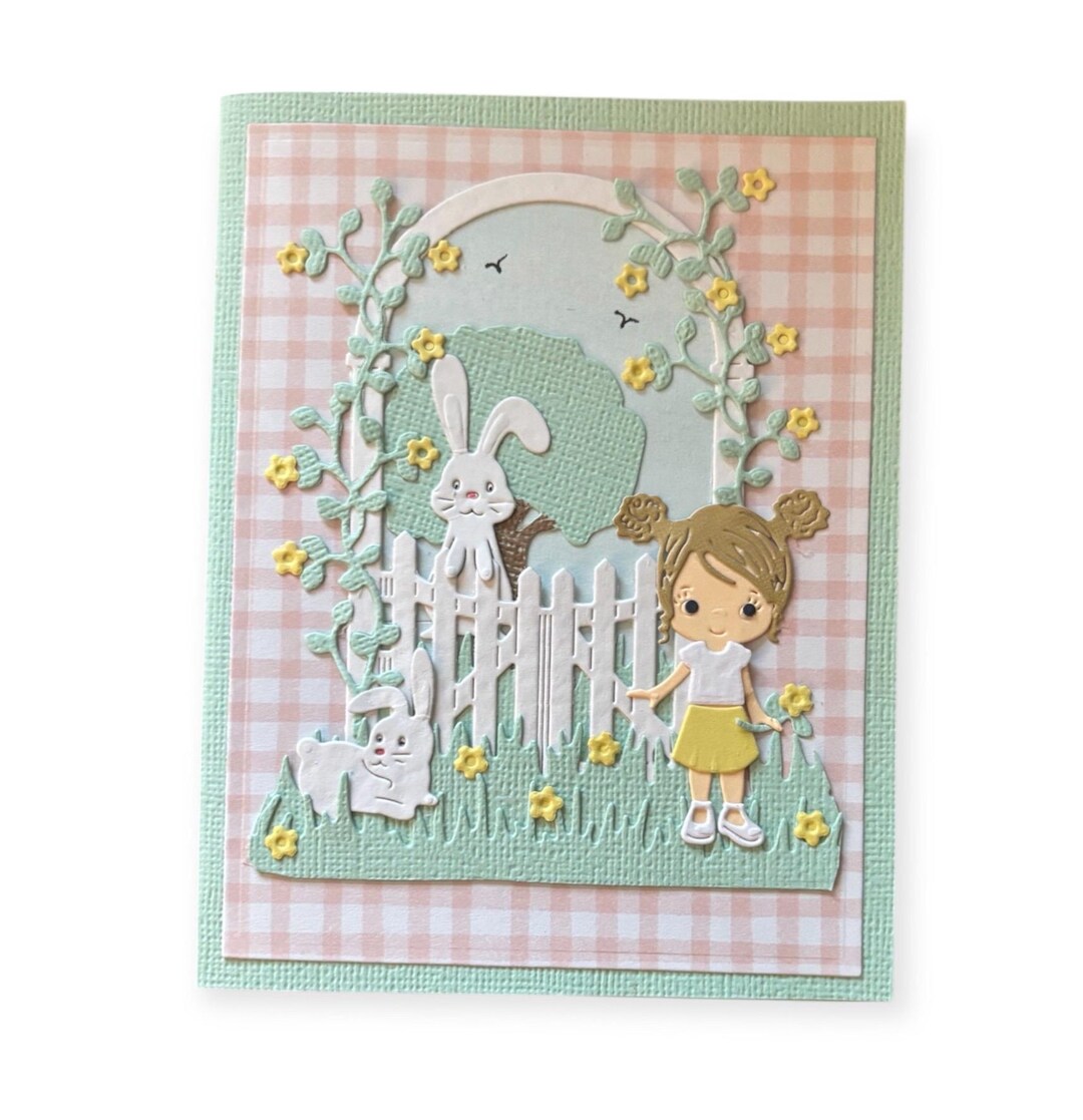Handmade Spring Note Card: Garden Gate & Bunnies for Daughter - Etsy
