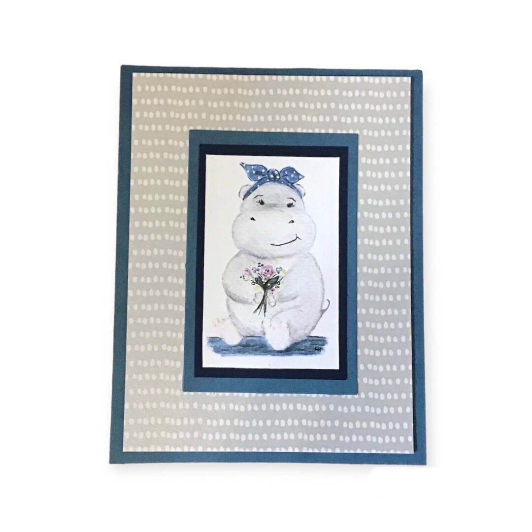 Hippo Note Card, Hand Painted Hippopotamus Print, Blank Card, Zoo ...