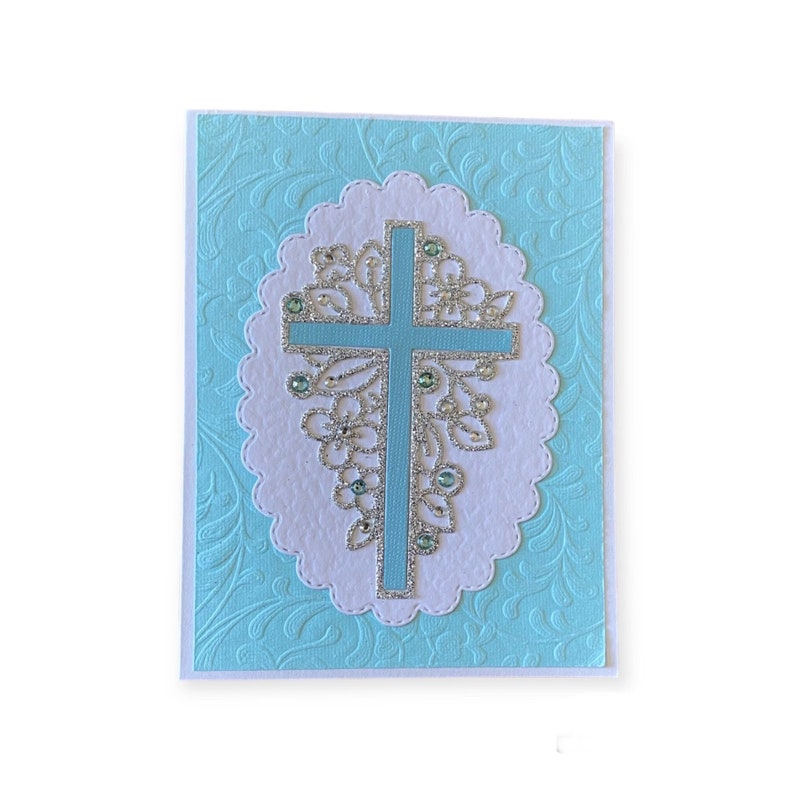 Religious Note Card With Fancy Die Cut Silver Cross, Christian Card for ...