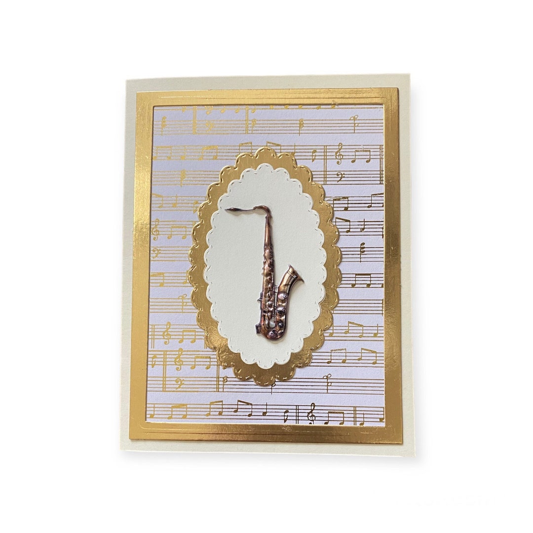 Saxophone Note Card, Sax Player Greeting Card, Jazz or Blues Music Card ...