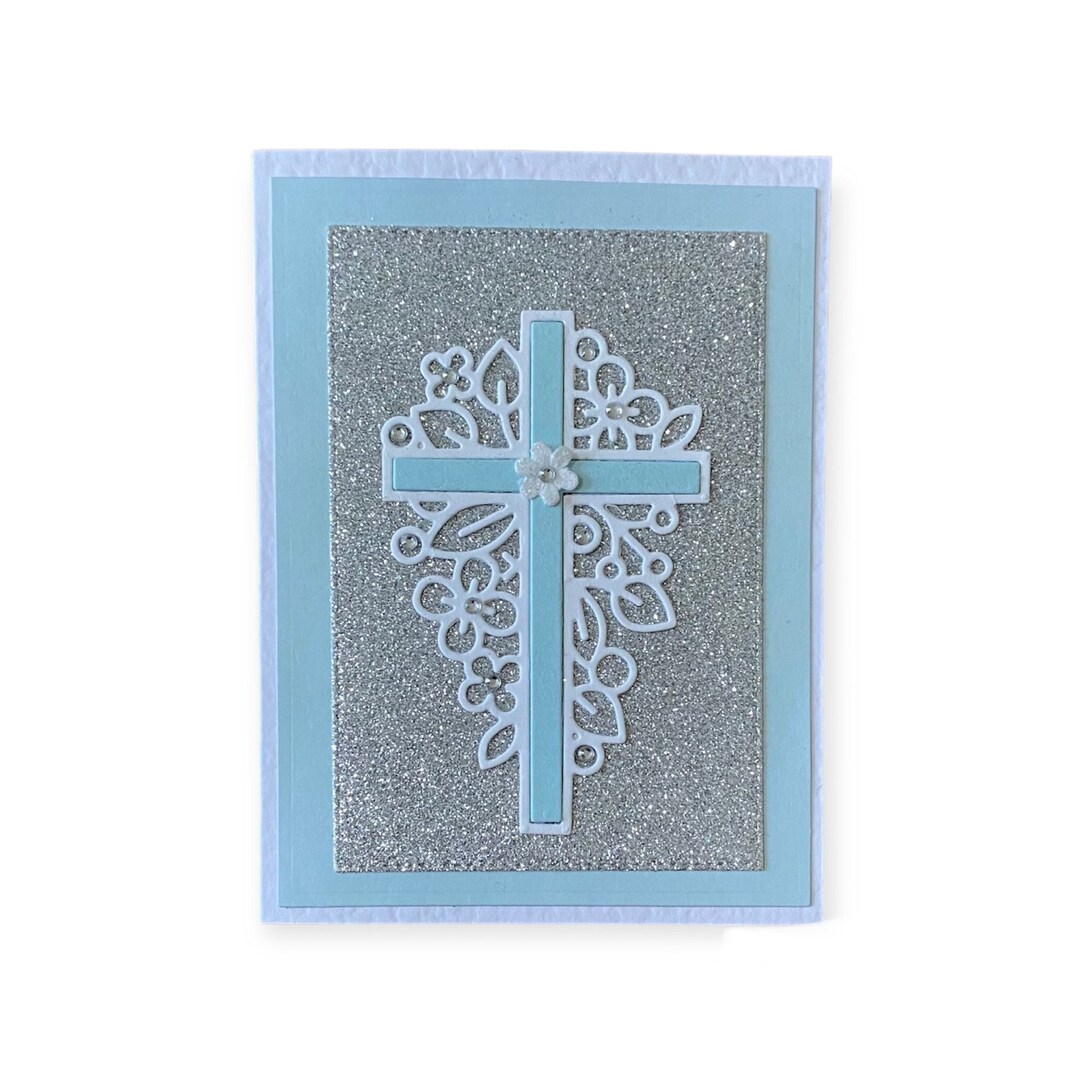 Christian Note Card With Fancy Die Cut Cross, Glittery Religious Card ...