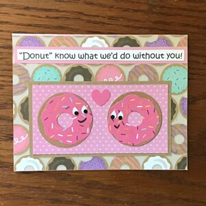 Donut Valentines Day Card, Handmade Card for Child, Cute Greeting Card ...