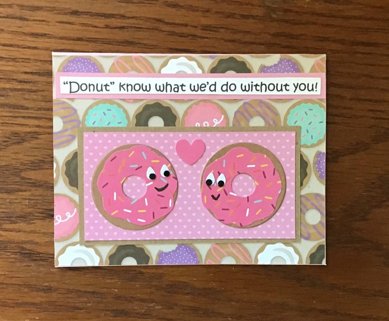 Donut Valentines Day Card, Handmade Card for Child, Cute Greeting Card ...