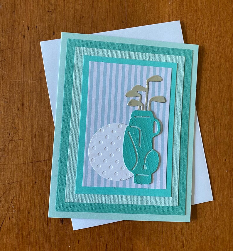 Handmade Golf Bag Note Card: Teal Green Embossed Design - Etsy