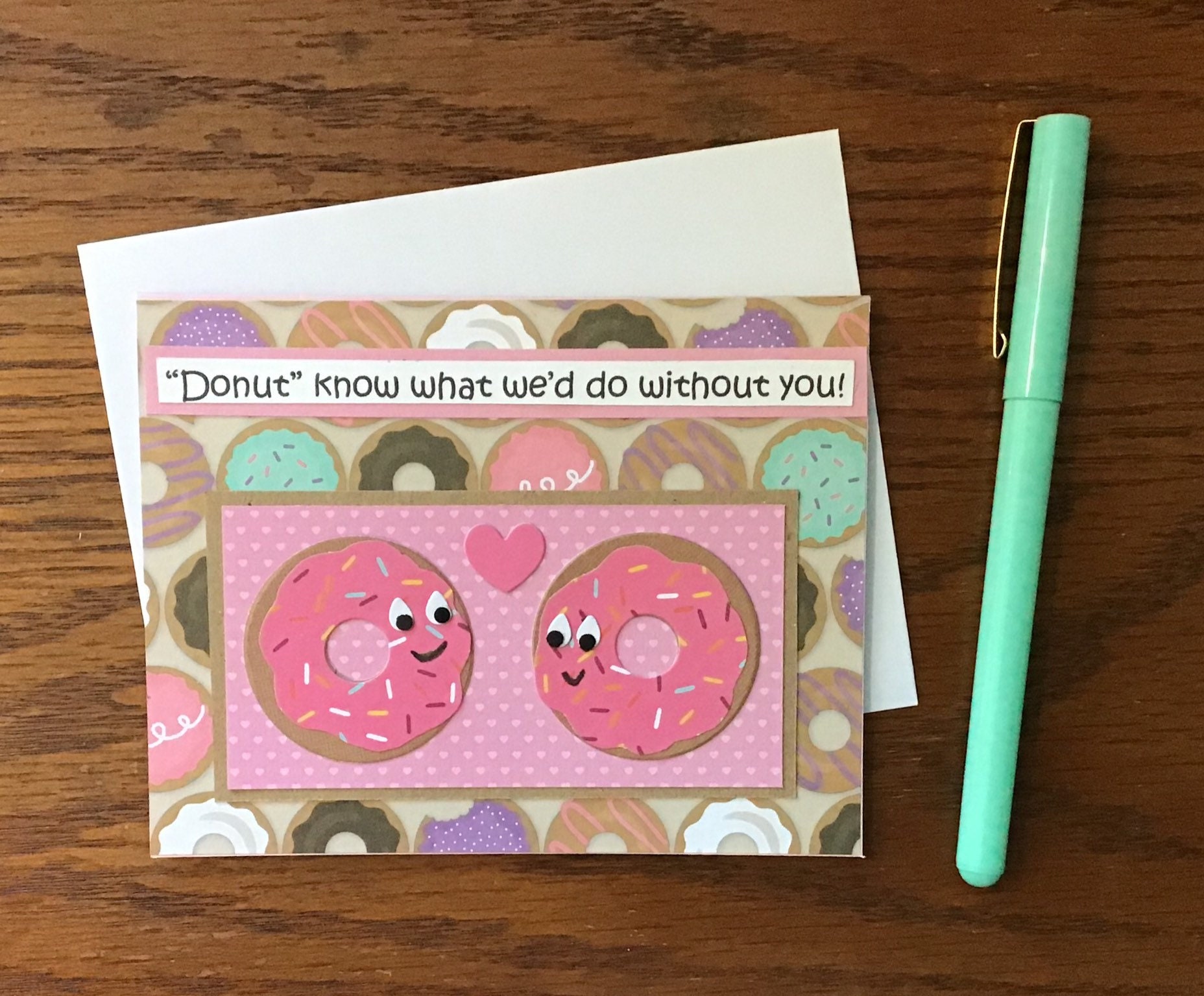 Donut Valentines Day Card, Handmade Card for Child, Cute Greeting Card ...