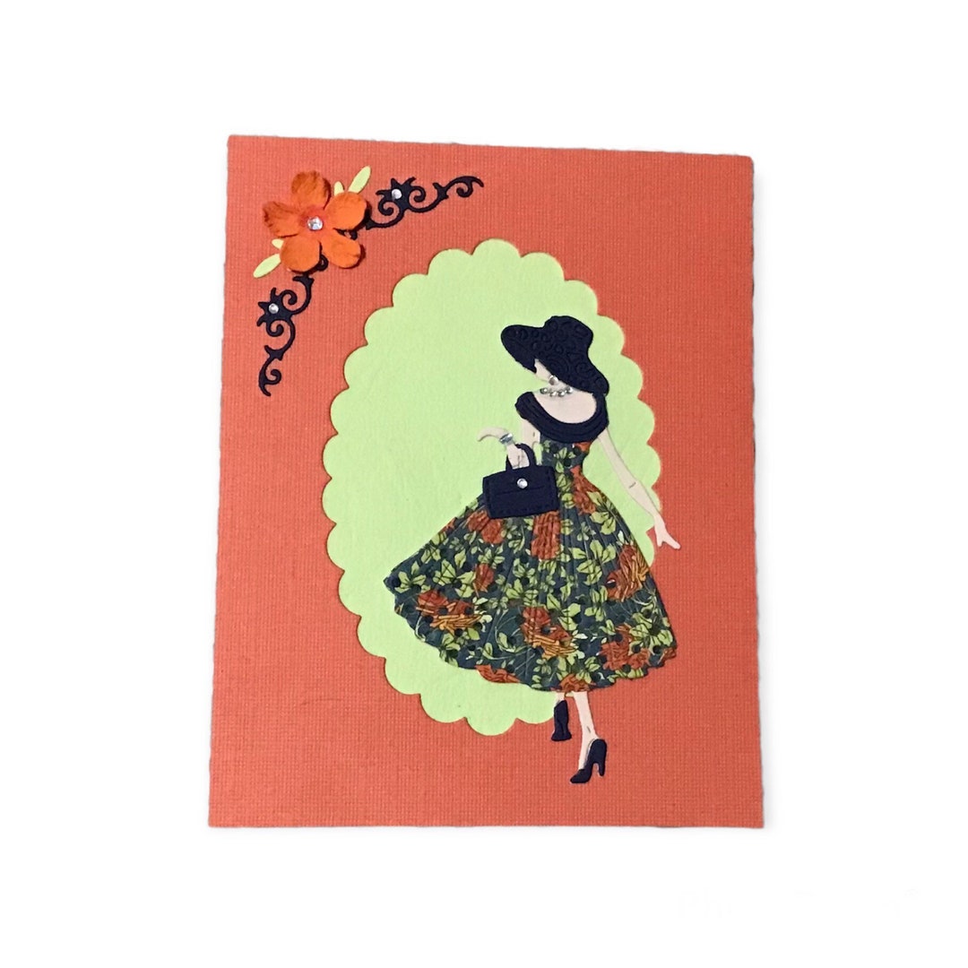 Elegant Lady Card, Blank Note Card With Fancy Woman in Pretty Dress ...