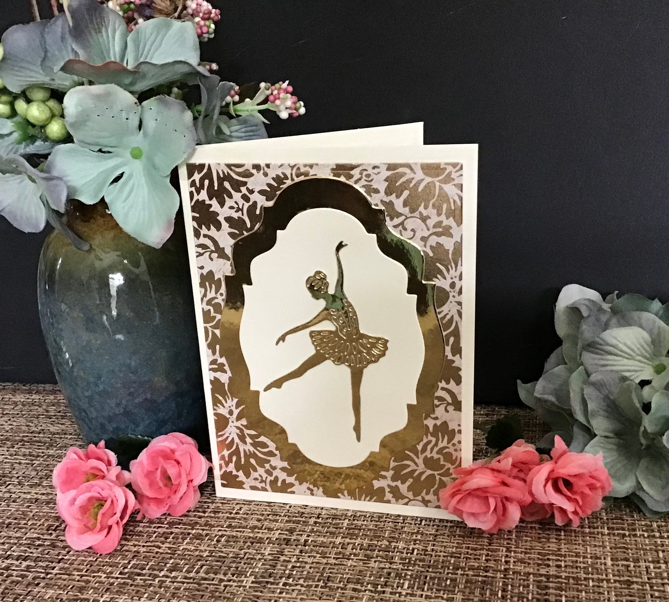 Ballerina Note Card, Ballet Dancer Blank Handmade Greeting Card for ...
