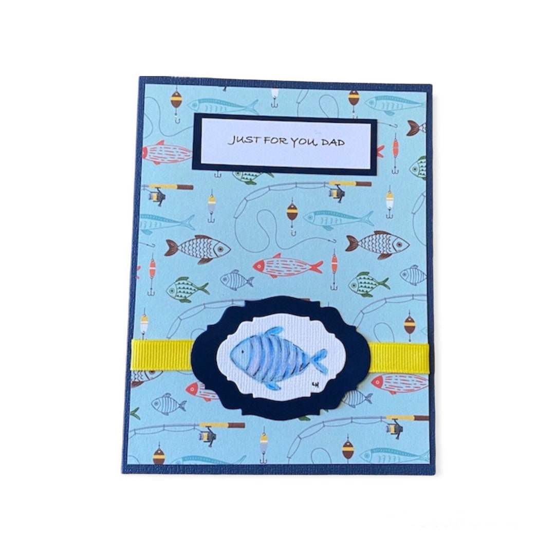 Hand Painted Fishing Themed Card for Dad, Unique Greeting With Fishing ...