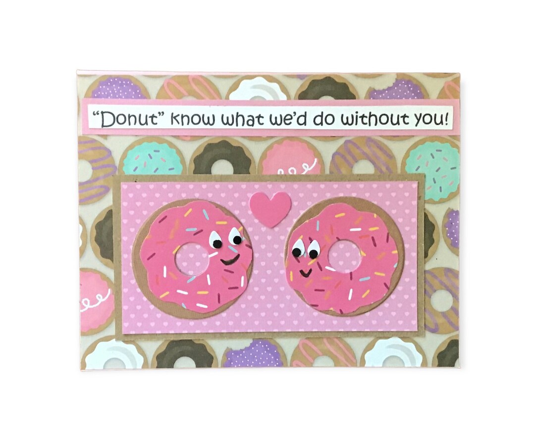 Donut Valentines Day Card, Handmade Card for Child, Cute Greeting Card ...