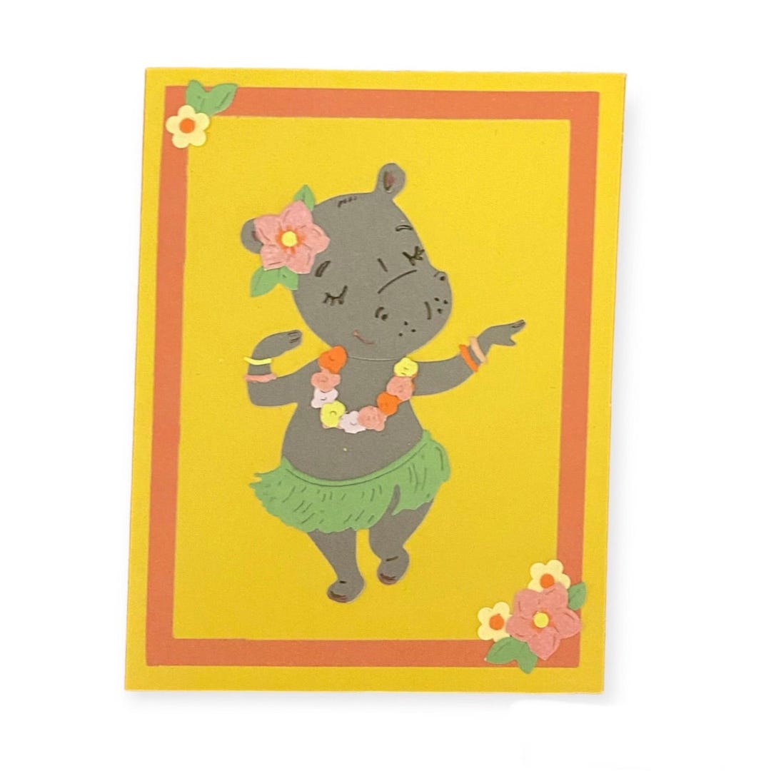 Dancing Hippo Blank Note Card, Handmade Card With Luau Theme, Cute and ...