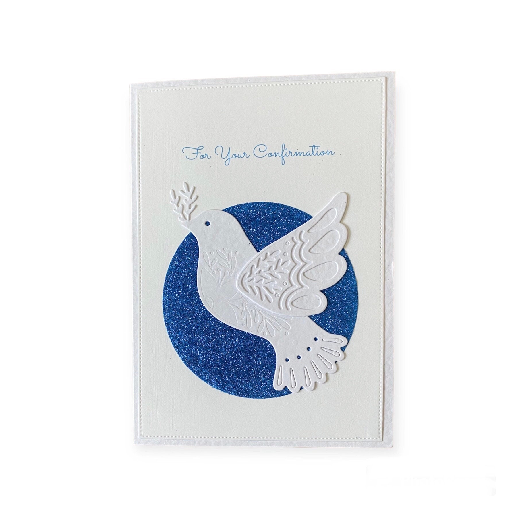 Confirmation Card for Girl or Boy, Glittery Blue 5x7 Christian Greeting ...