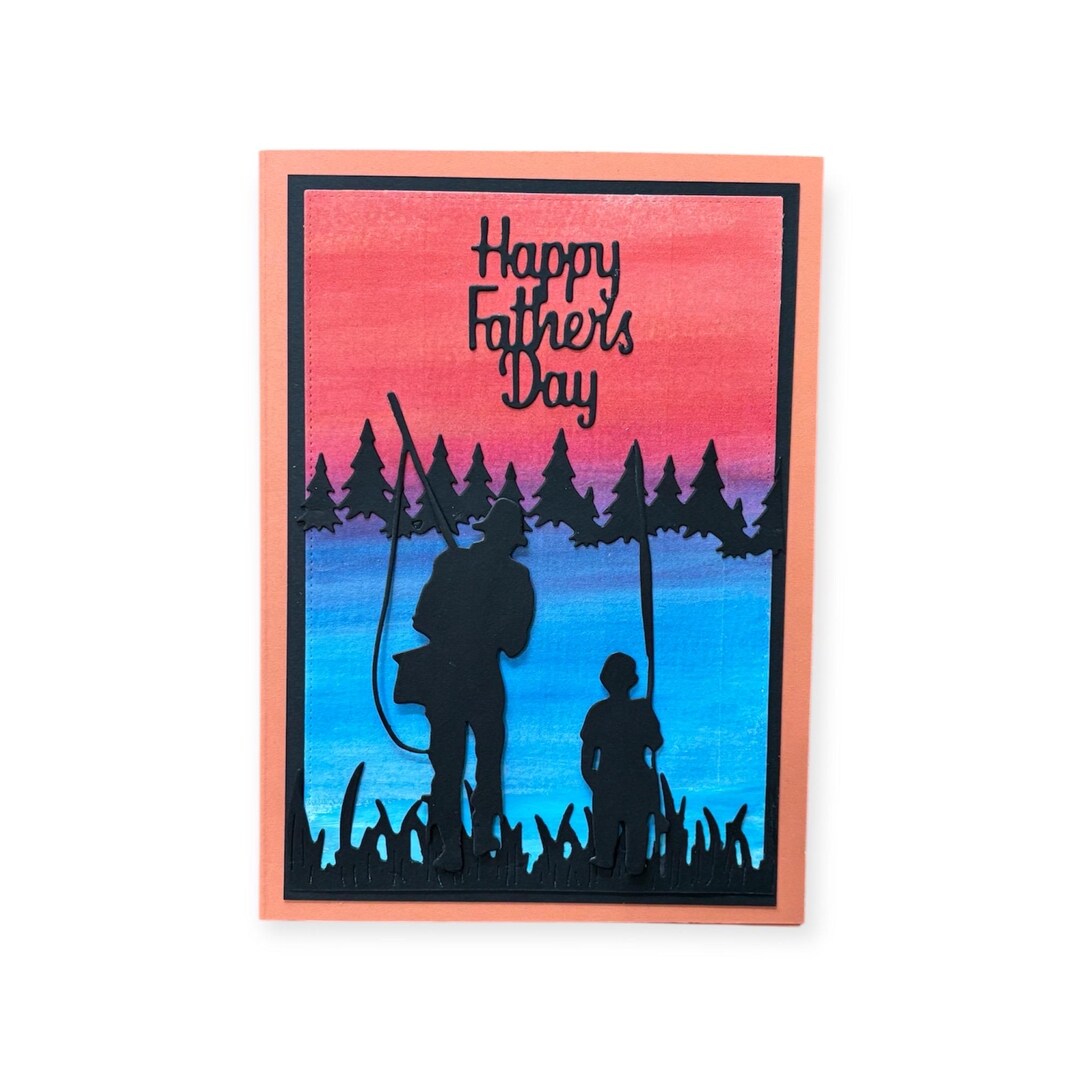 Father’s Day Fishing Card With Dad & Son at Sunrise, Handmade 5x7 ...