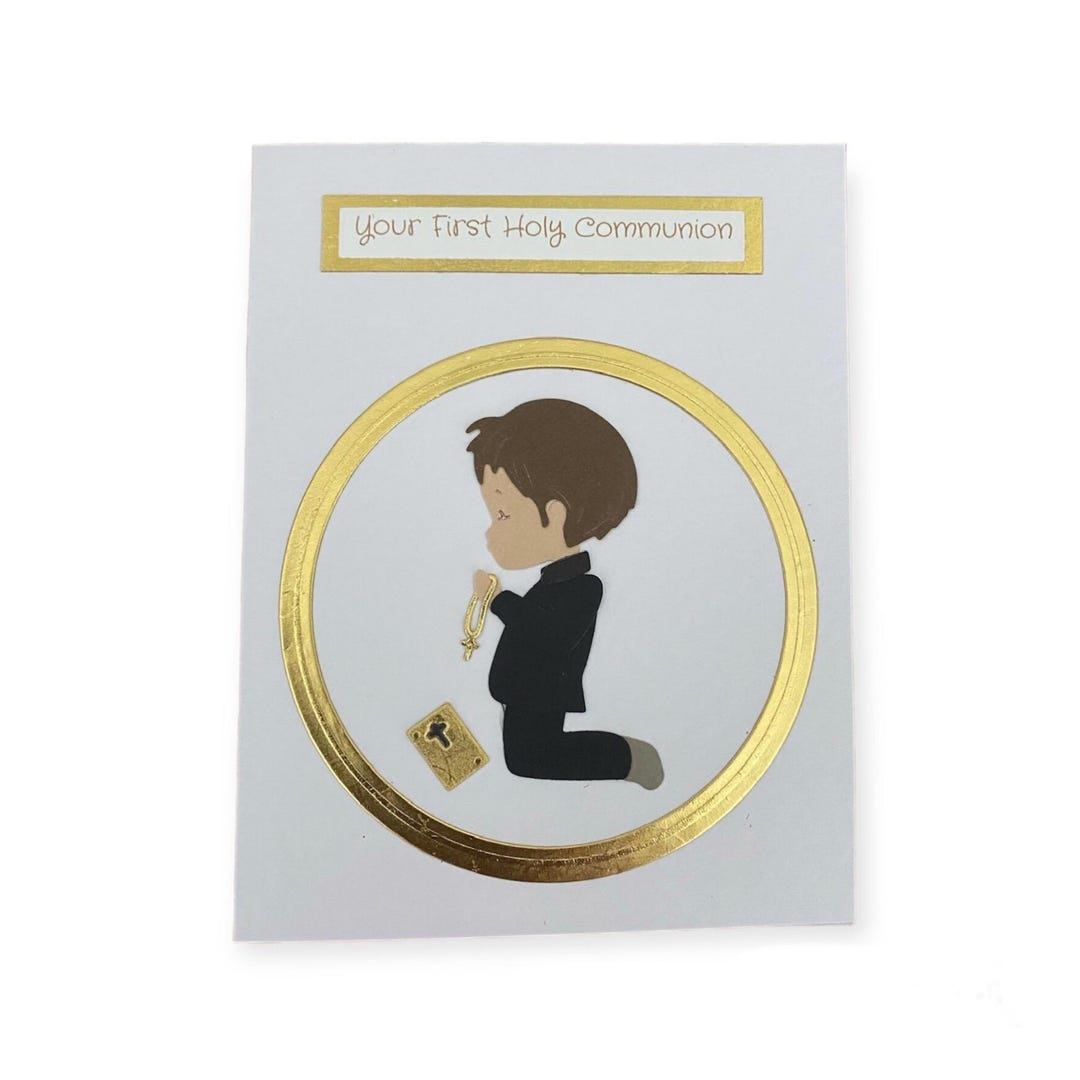 First Holy Communion Card for Boy, Handmade Religious Greeting Card ...