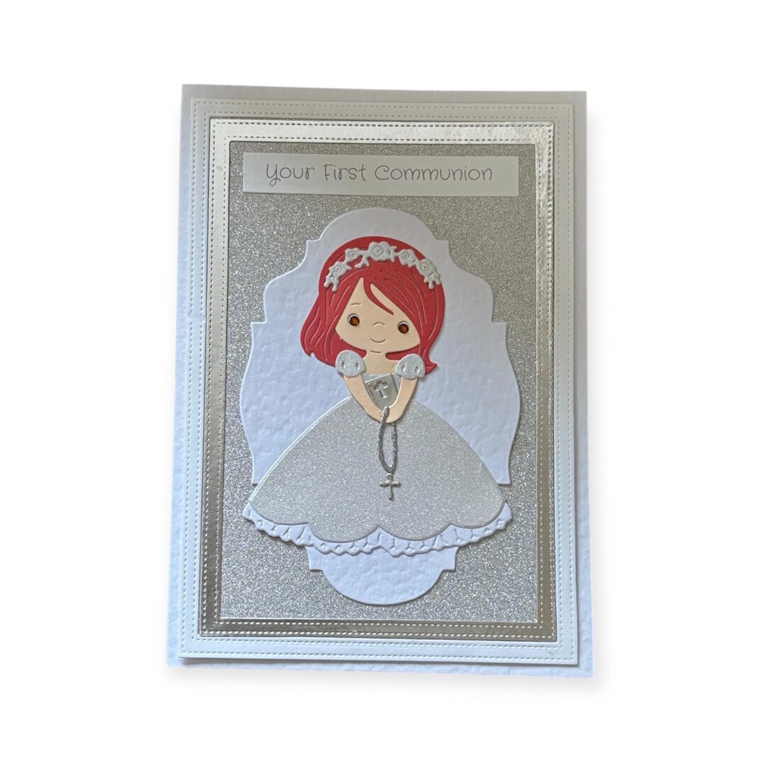 First Holy Communion Card for Girl With Auburn Hair, Die Cut 5x7 ...