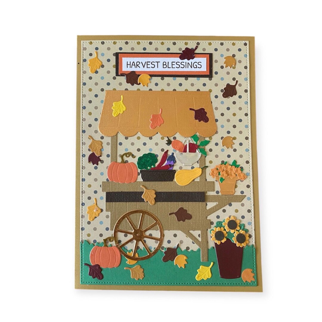 Harvest Blessings Food Cart Thanksgiving Card, Die Cut 5x7 Christian ...