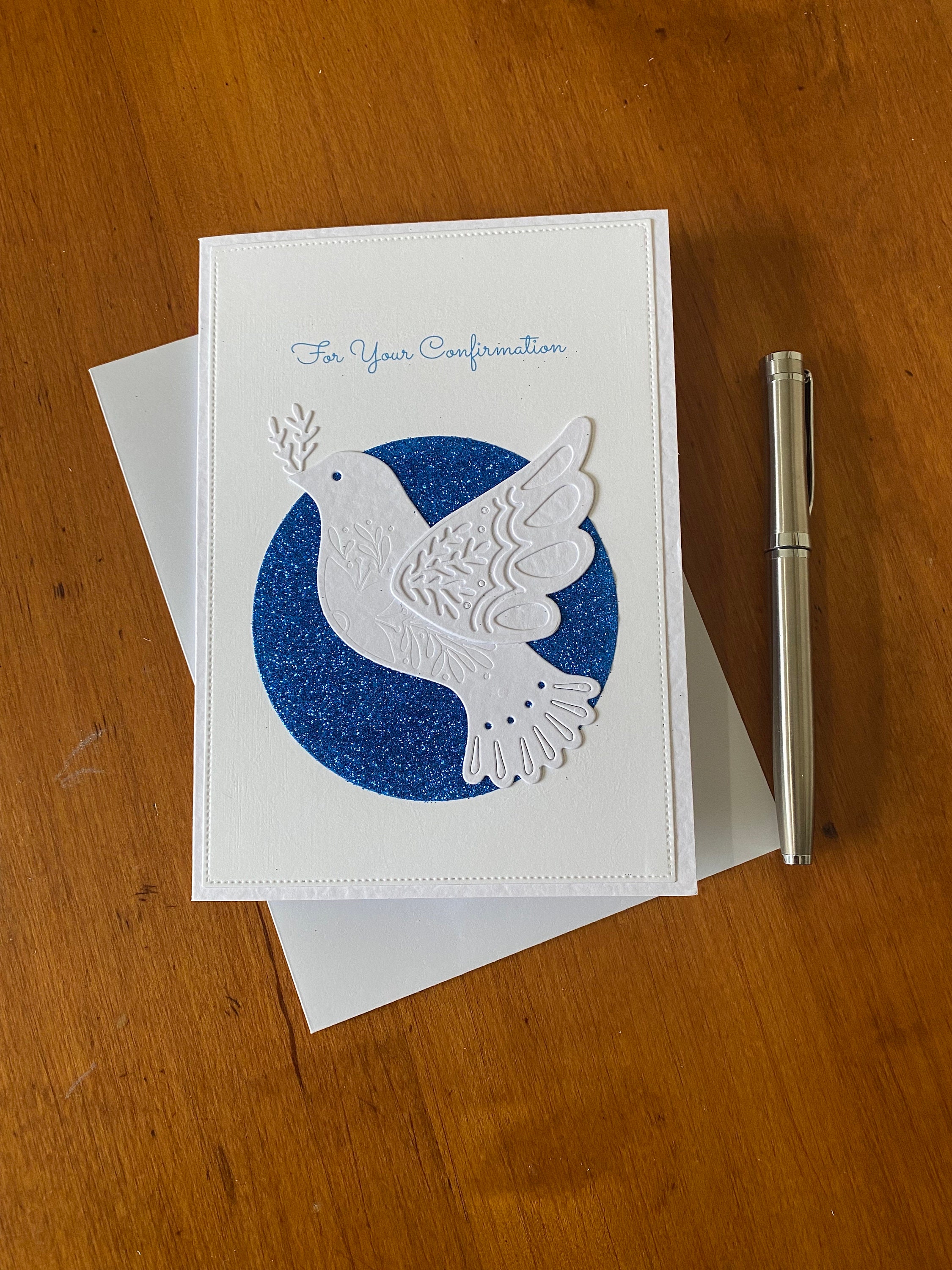 Confirmation Card for Girl or Boy, Glittery Blue 5x7 Christian Greeting ...