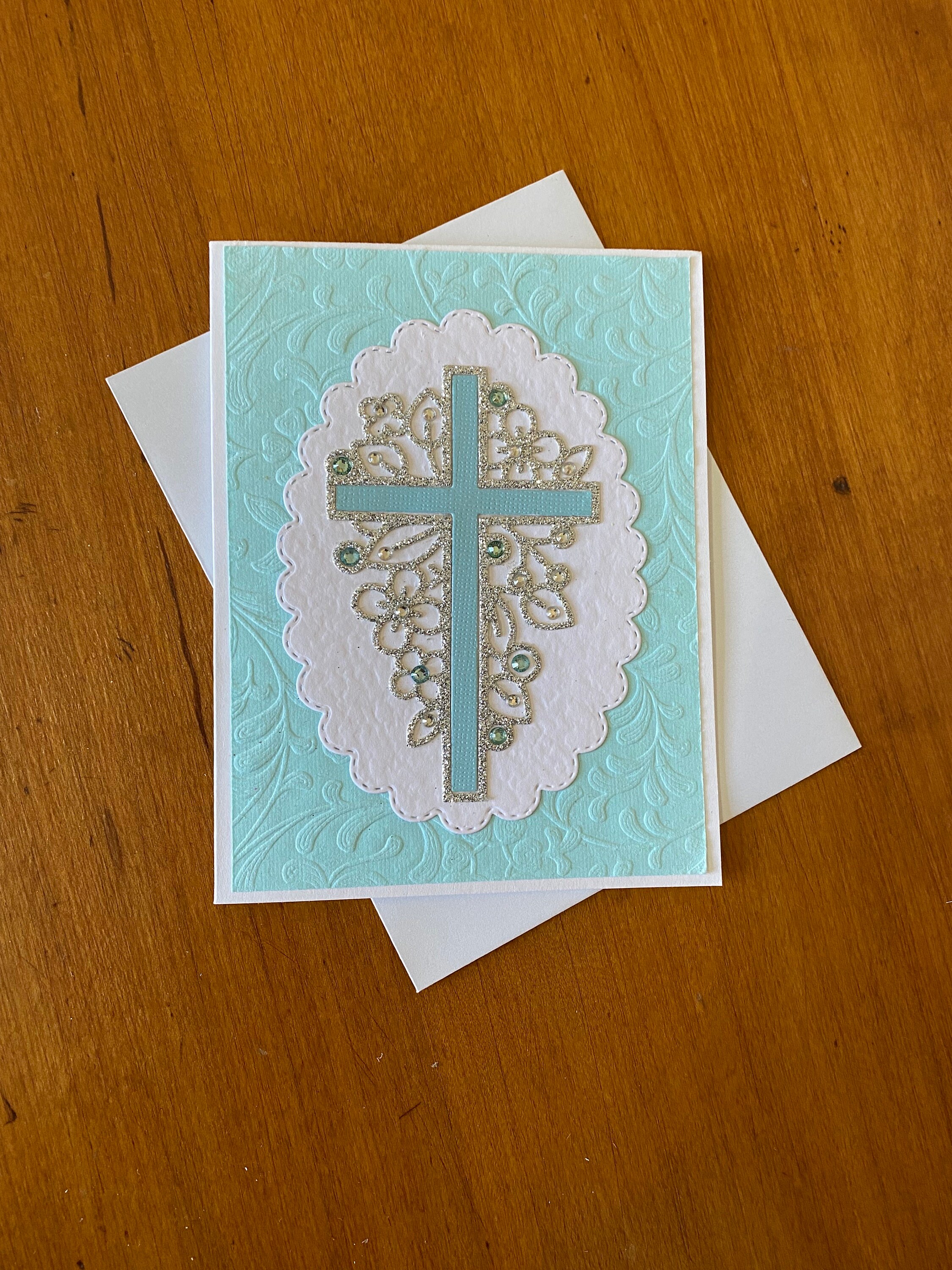 Religious Note Card With Fancy Die Cut Silver Cross, Christian Card for ...