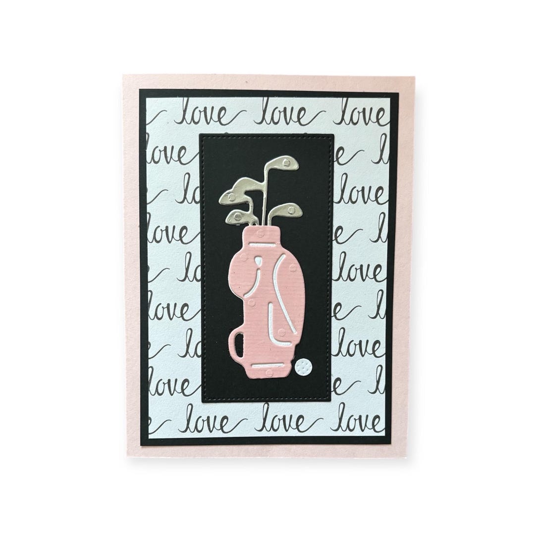 Golf Valentine’s Day Card, Pink Golf Bag, Ball and Silver Clubs ...