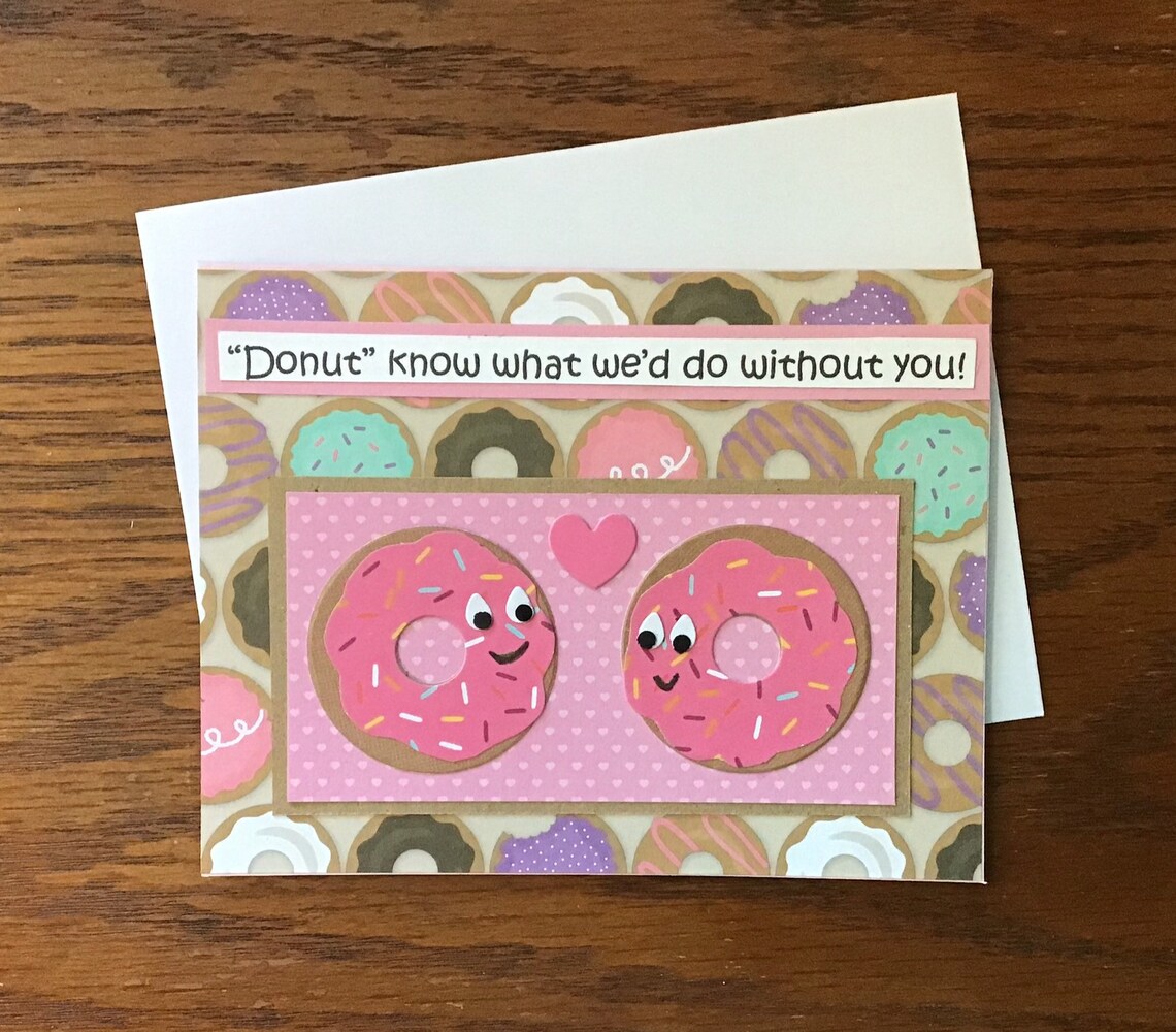 Donut Valentines Day Card, Handmade Card for Child, Cute Greeting Card ...
