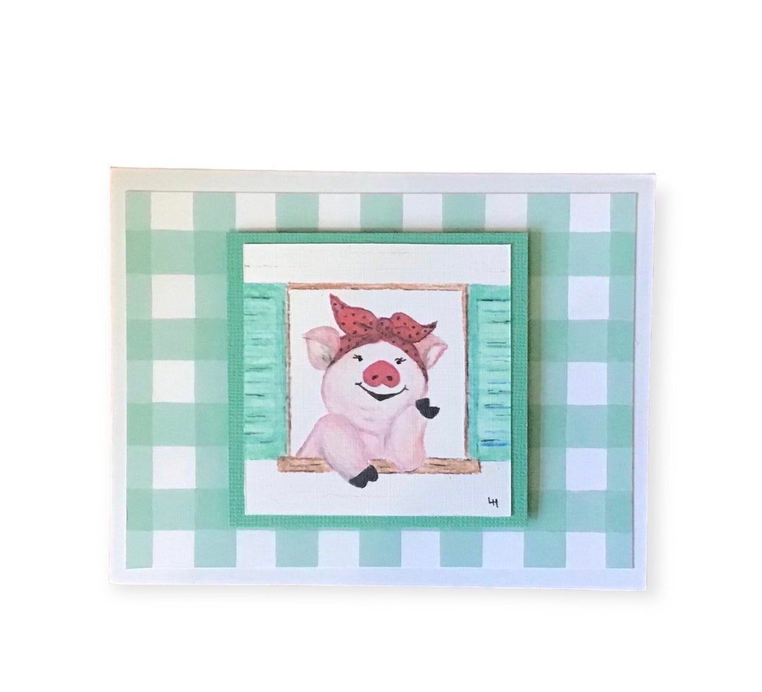 Handmade Pig Note Card: Watercolor Farm Animal, Buffalo Check - Etsy