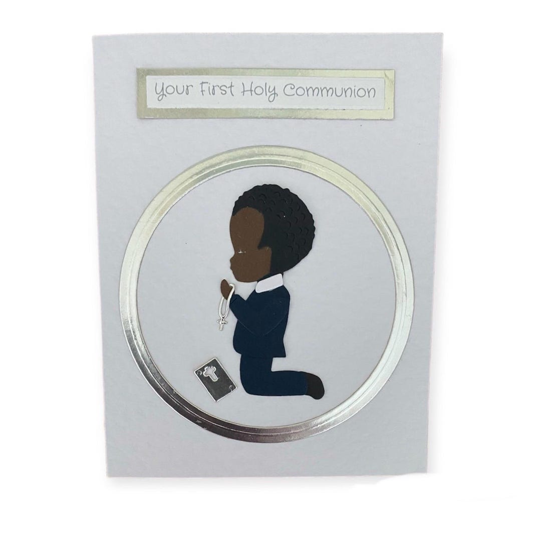 First Holy Communion Card for African American Boy, Catholic Religious ...