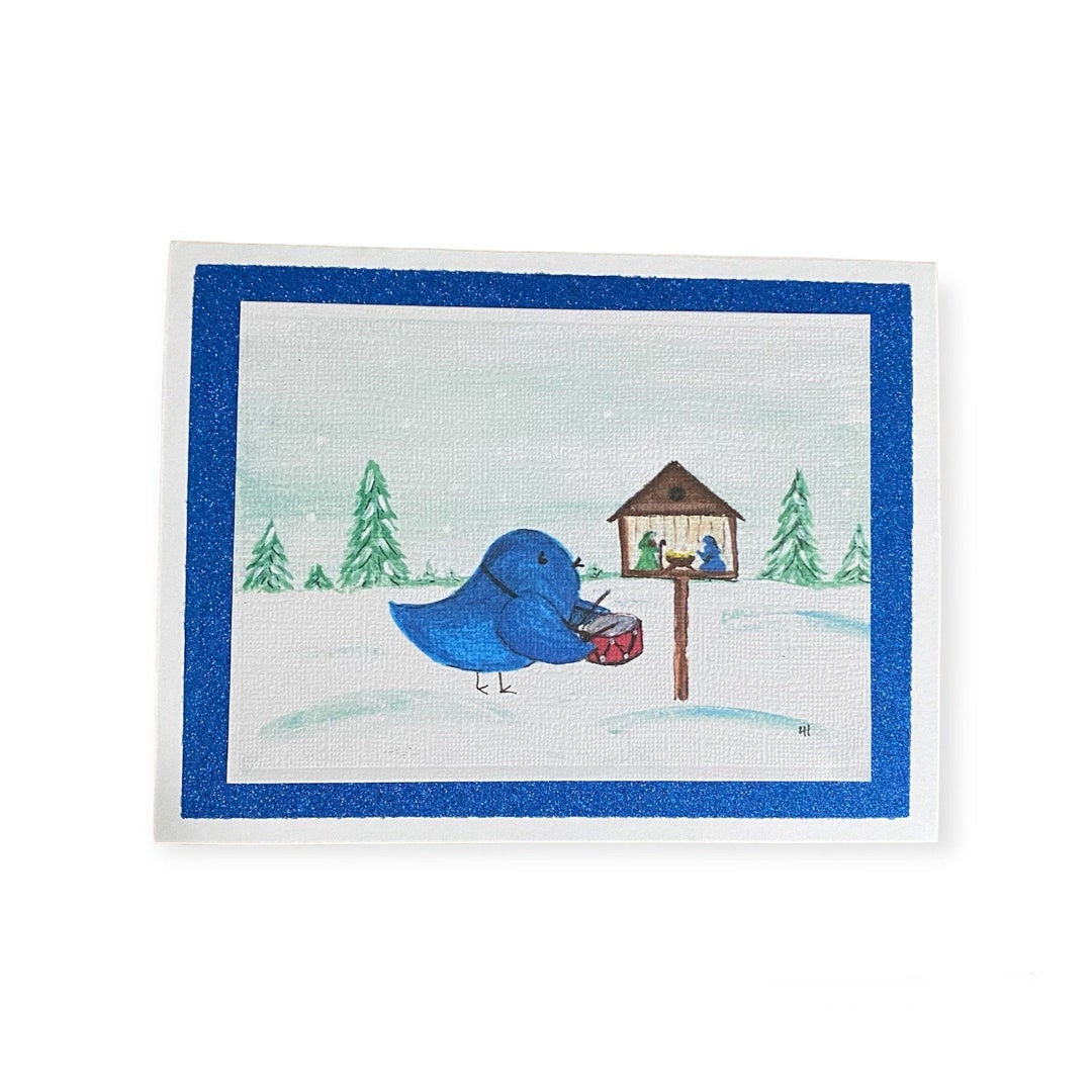 Christmas Card Drummer Boy Bird With Nativity Religious - Etsy