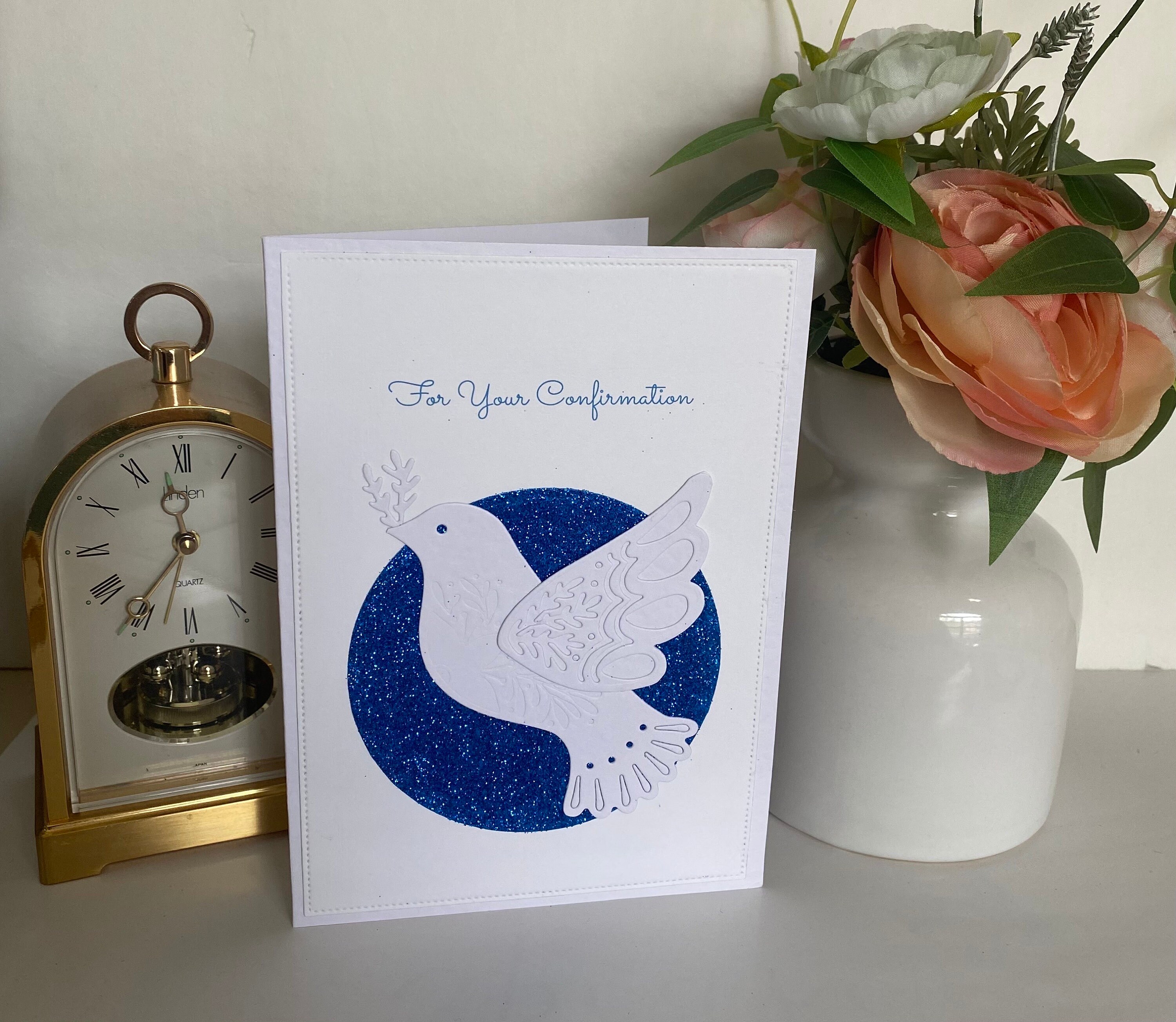 Confirmation Card for Girl or Boy, Glittery Blue 5x7 Christian Greeting ...