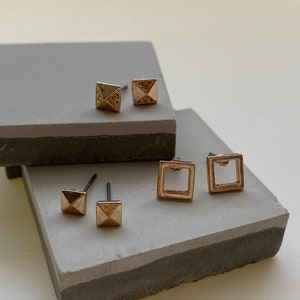 Textured Gold Square Studs Set, Mini Square Studs, Minimalist Geometric ...