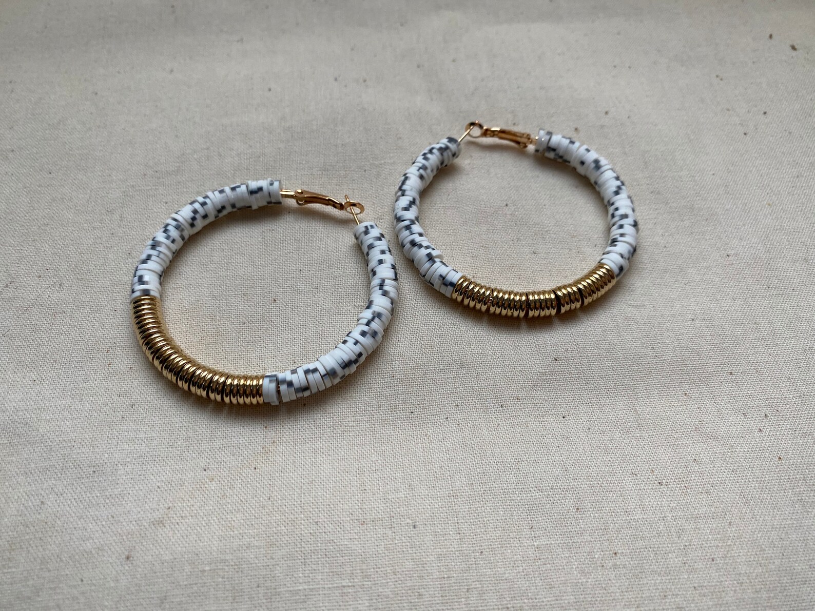 Polymer Clay White and Gold Hoops Earrings Aztec Style Hoops - Etsy