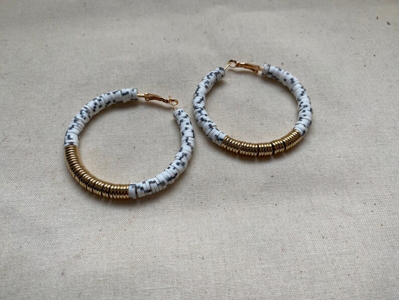 Polymer Clay White and Gold Hoops Earrings Aztec Style Hoops - Etsy