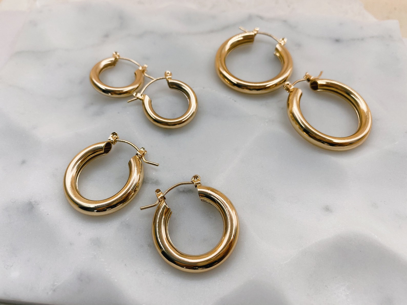 Gold Hoops Trio Combo - 3 Sizes Set, Simple Elegant Shiny Gold Hoops ...