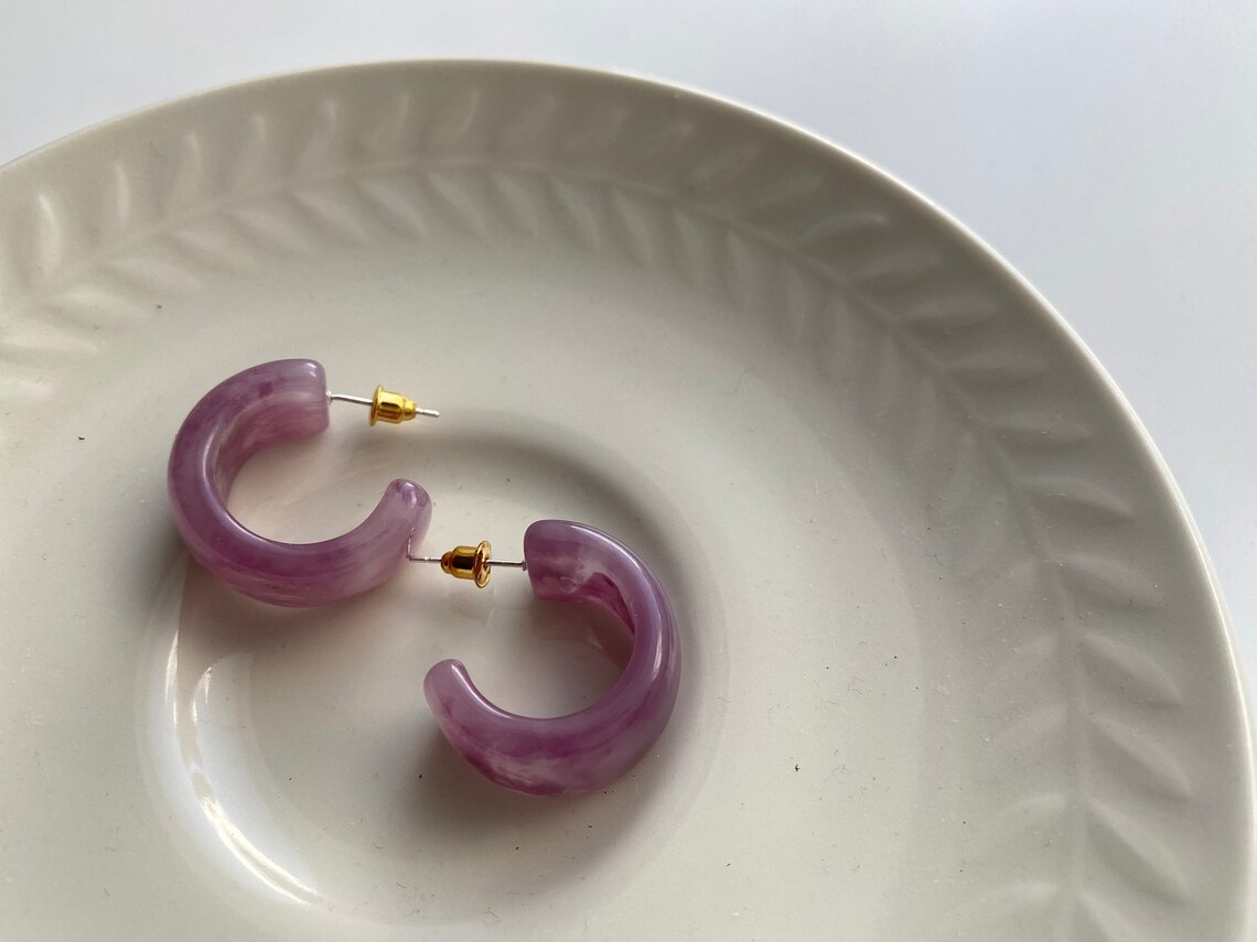 Color Acetate Acrylic Cuff Hoop Earrings Small Chunky Open | Etsy