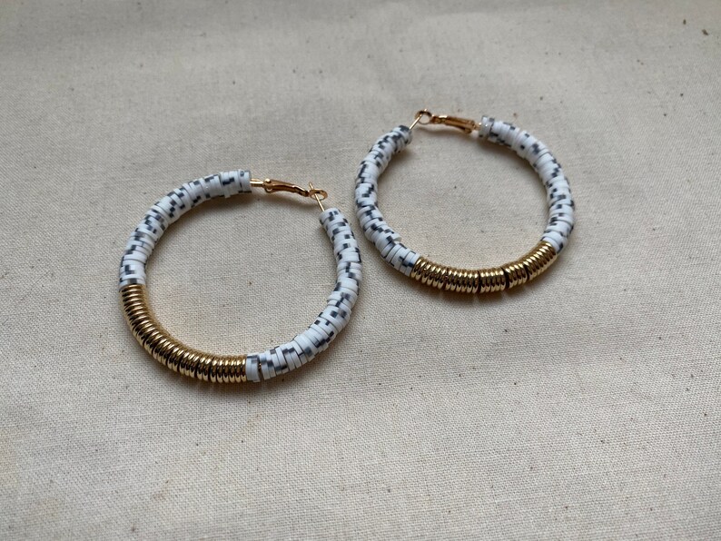 Polymer Clay White and Gold Hoops Earrings Aztec Style Hoops - Etsy