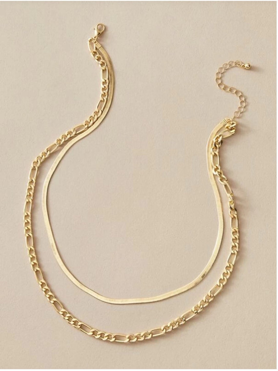 Layered Gold Chains Necklace Gold Herringbone Choker with | Etsy