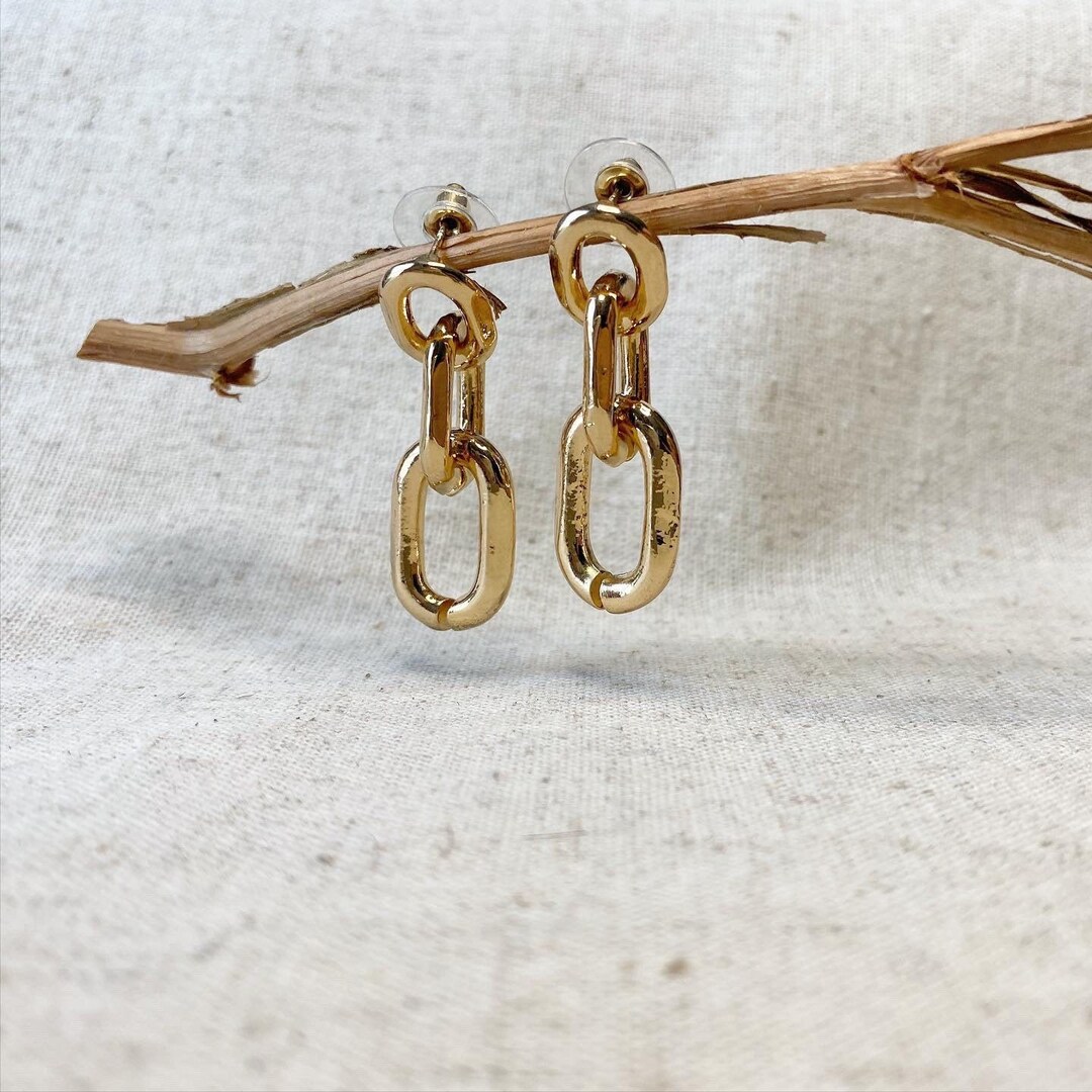 Statement Gold Chain Link Dangle Earrings, Gold Cable Chains Earrings ...