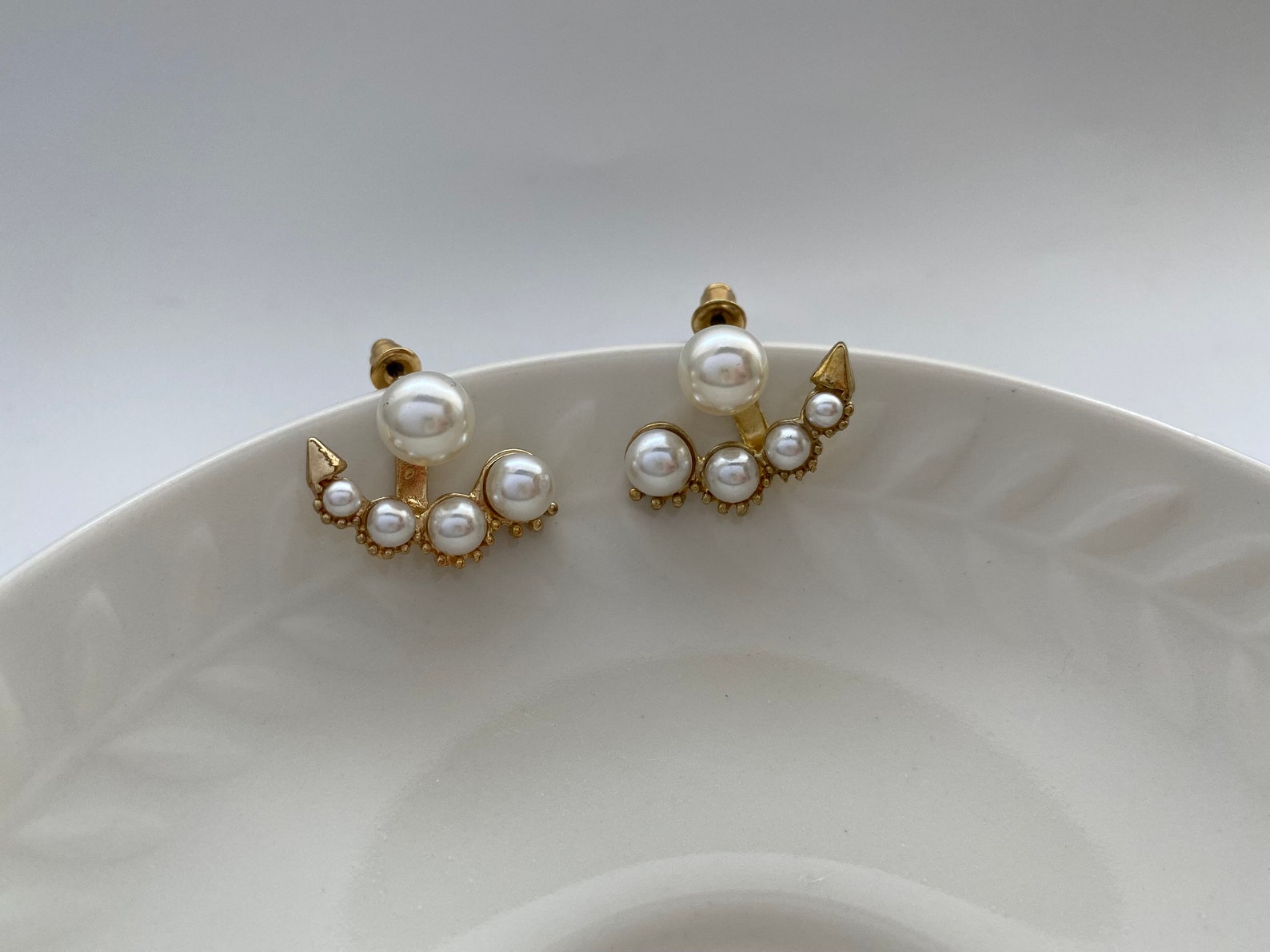 Elegant Pearls Ear Jacket Gold and Pearl Earrings Front Back - Etsy