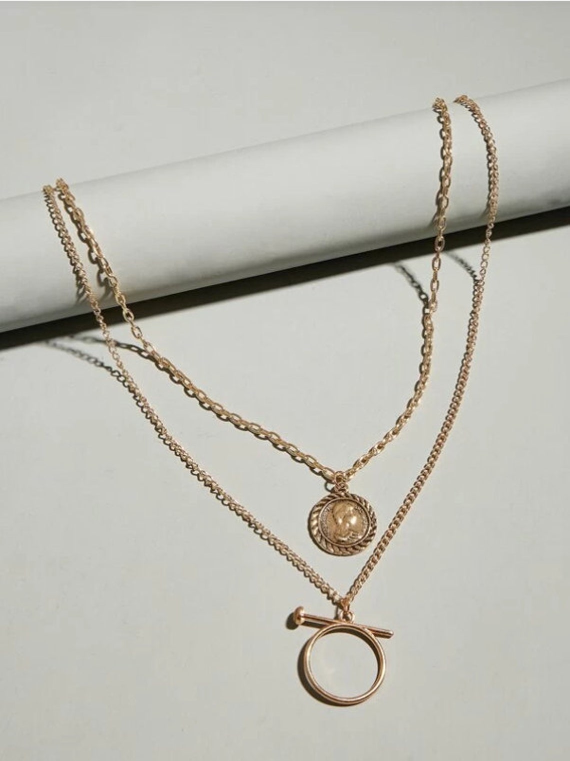 Gold Coin Layered Chains Necklace Coin Pendant Necklace | Etsy