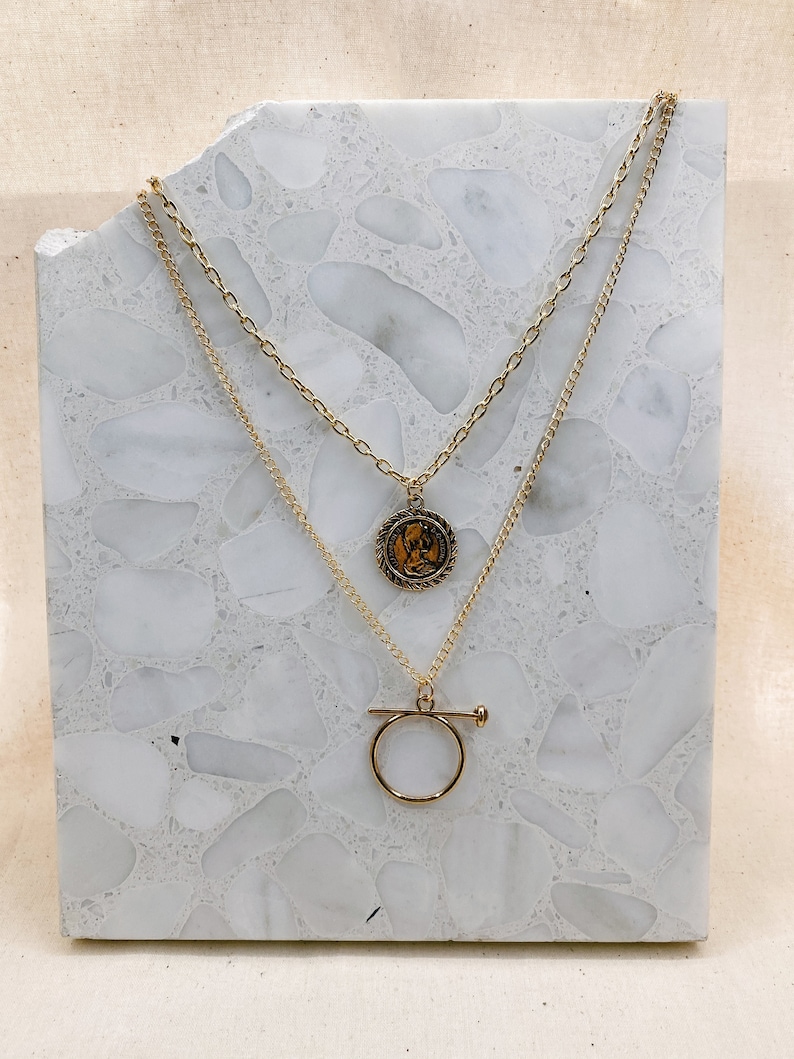 Gold Coin Layered Chains Necklace | Coin Pendant Necklace | Gold Link ...