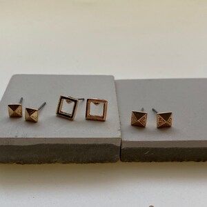 Textured Gold Square Studs Set, Mini Square Studs, Minimalist Geometric ...