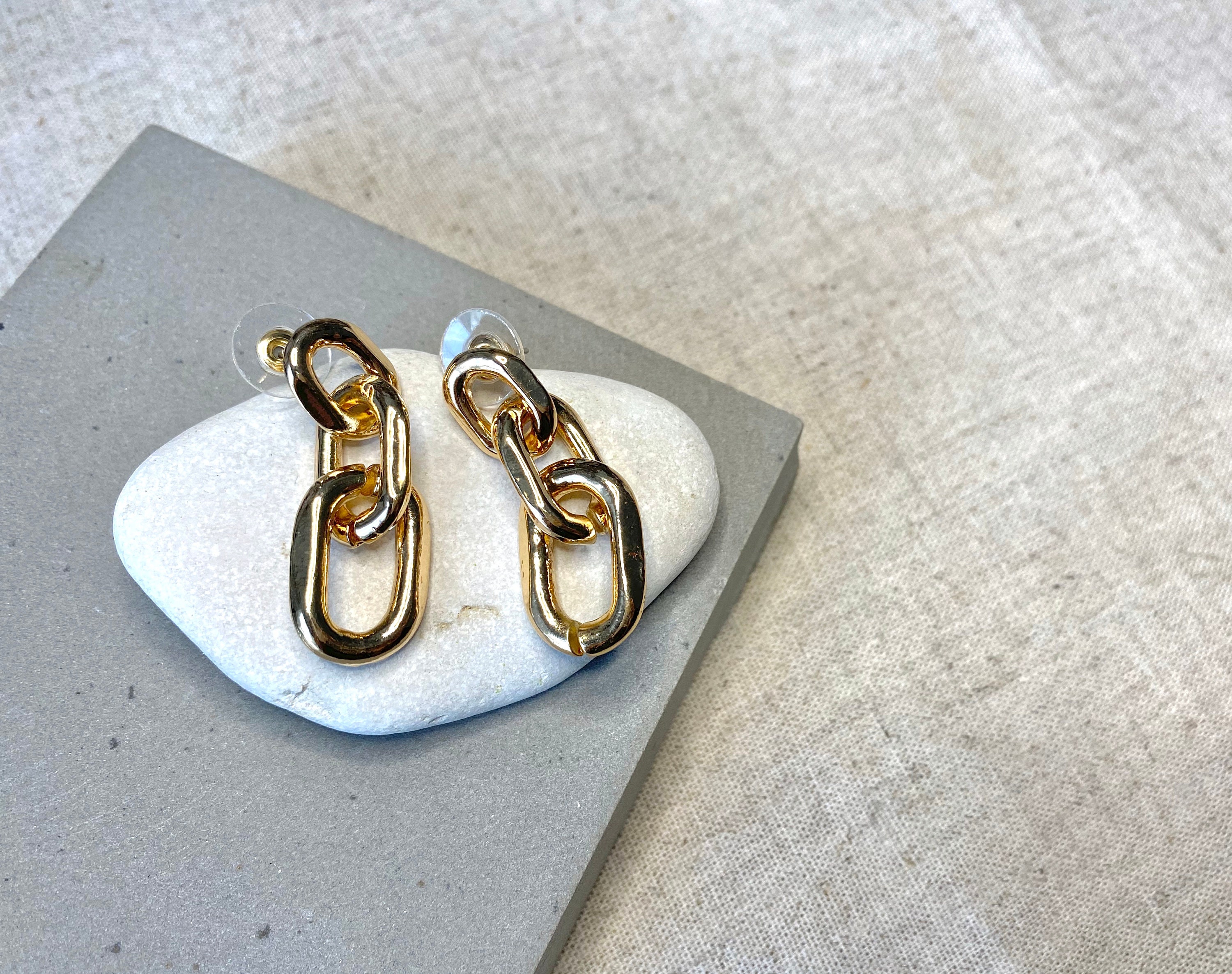 Statement Gold Chain Link Dangle Earrings, Gold Cable Chains Earrings ...