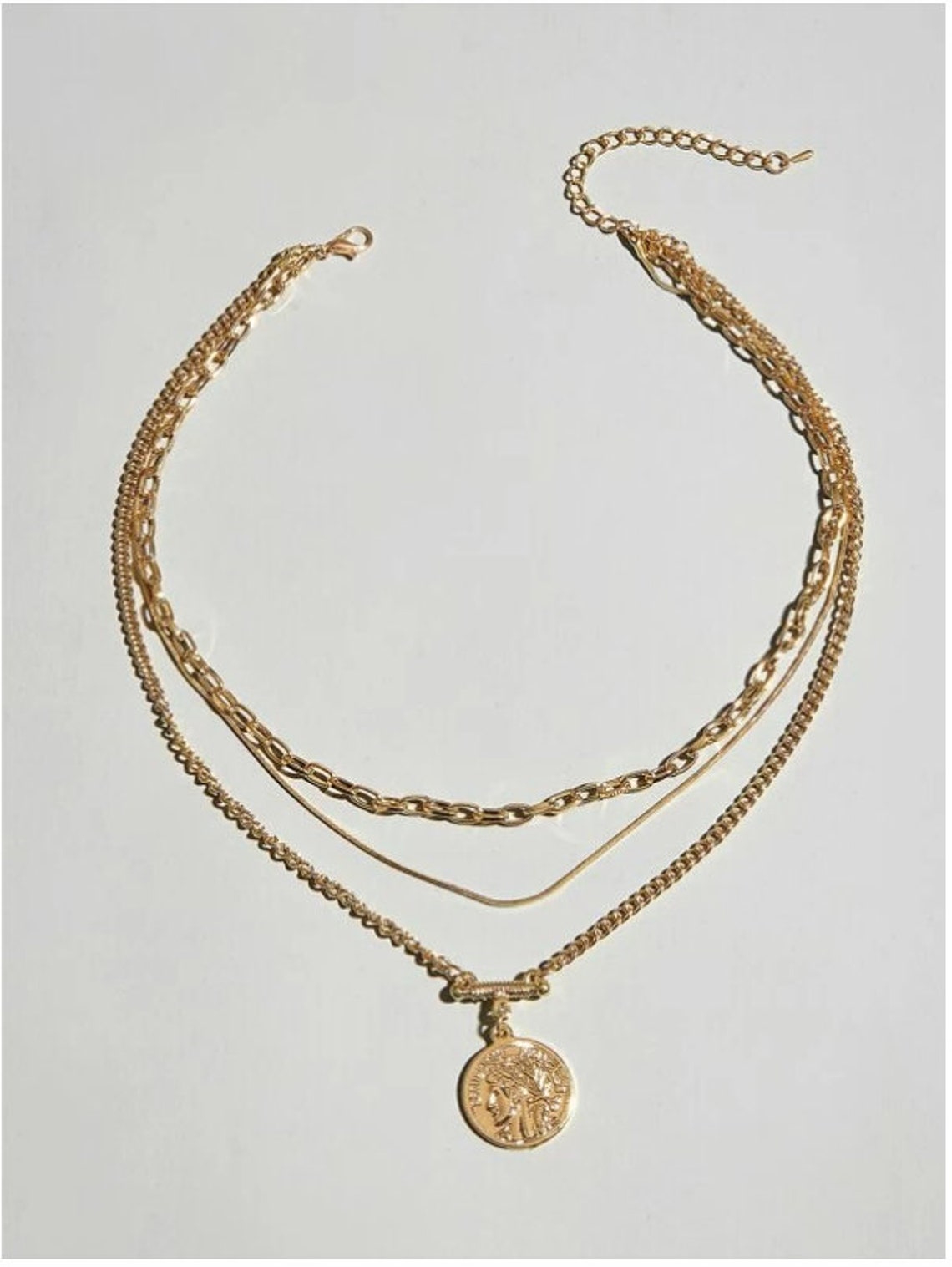 Layered Gold Coin Chains Necklace Coin Pendant Necklace | Etsy