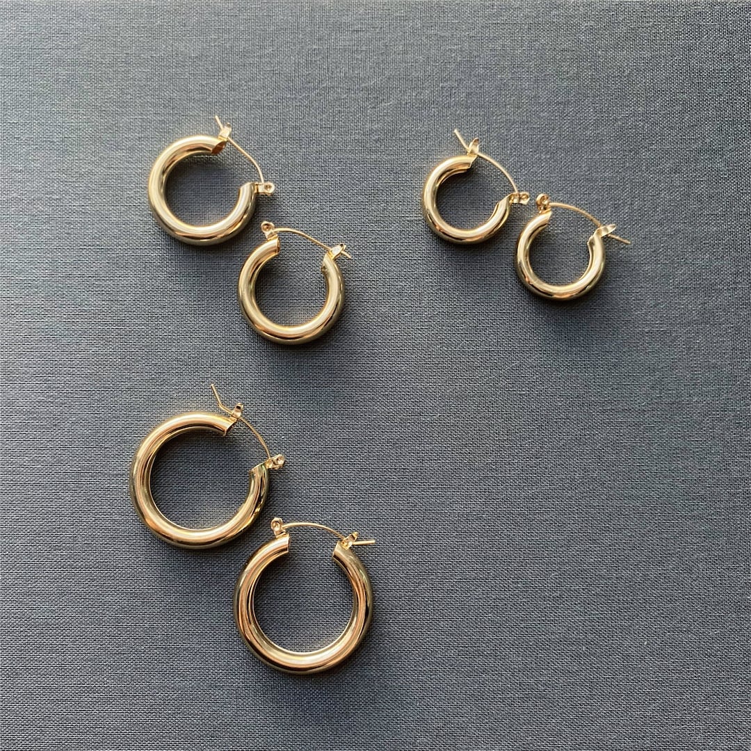 Gold Hoops Trio Combo - 3 Sizes Set, Simple Elegant Shiny Gold Hoops ...