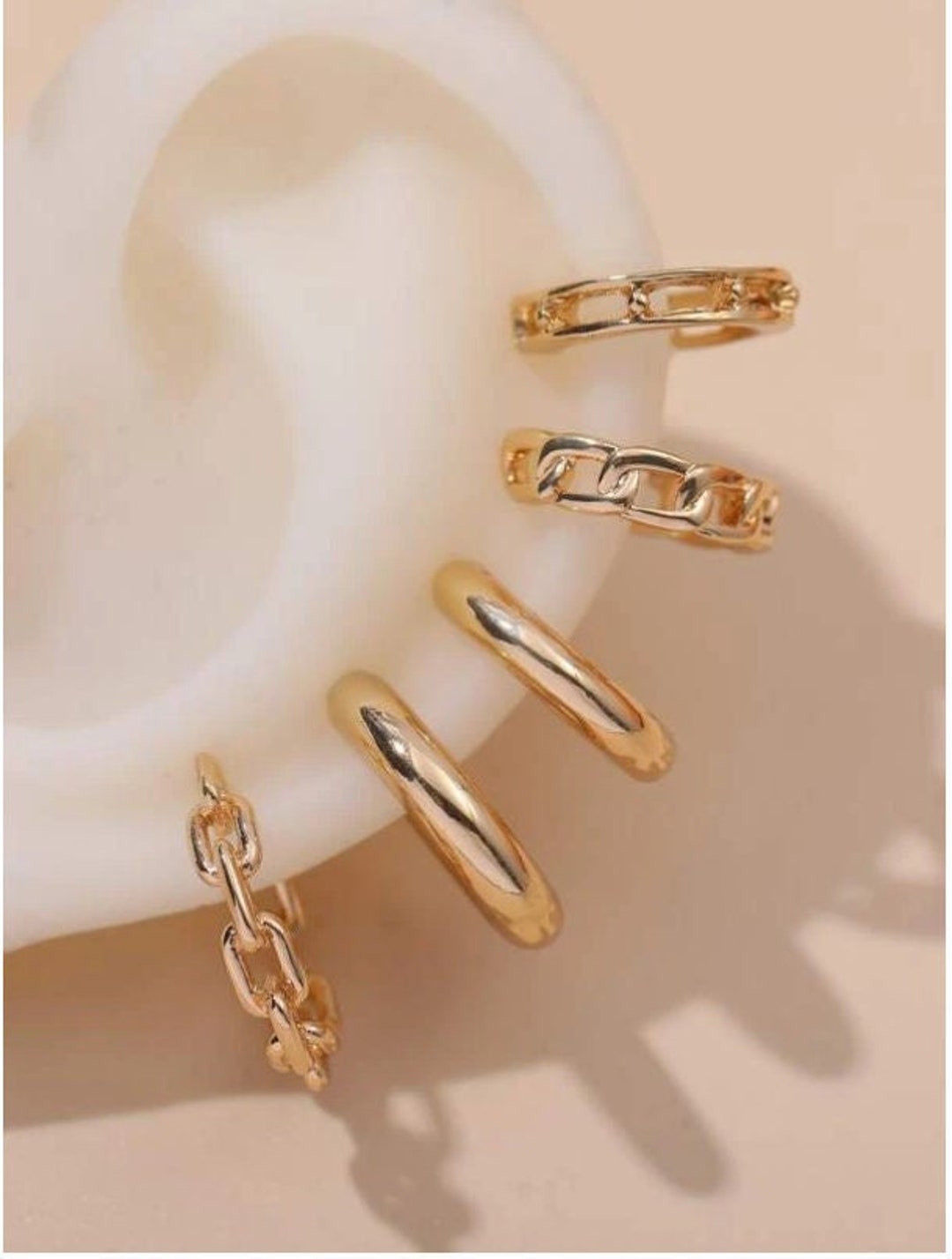 Mini Gold Hoop Ear Cuff Set (5pcs), Chain Ear Cuffs, Dainty Gold Hoops ...