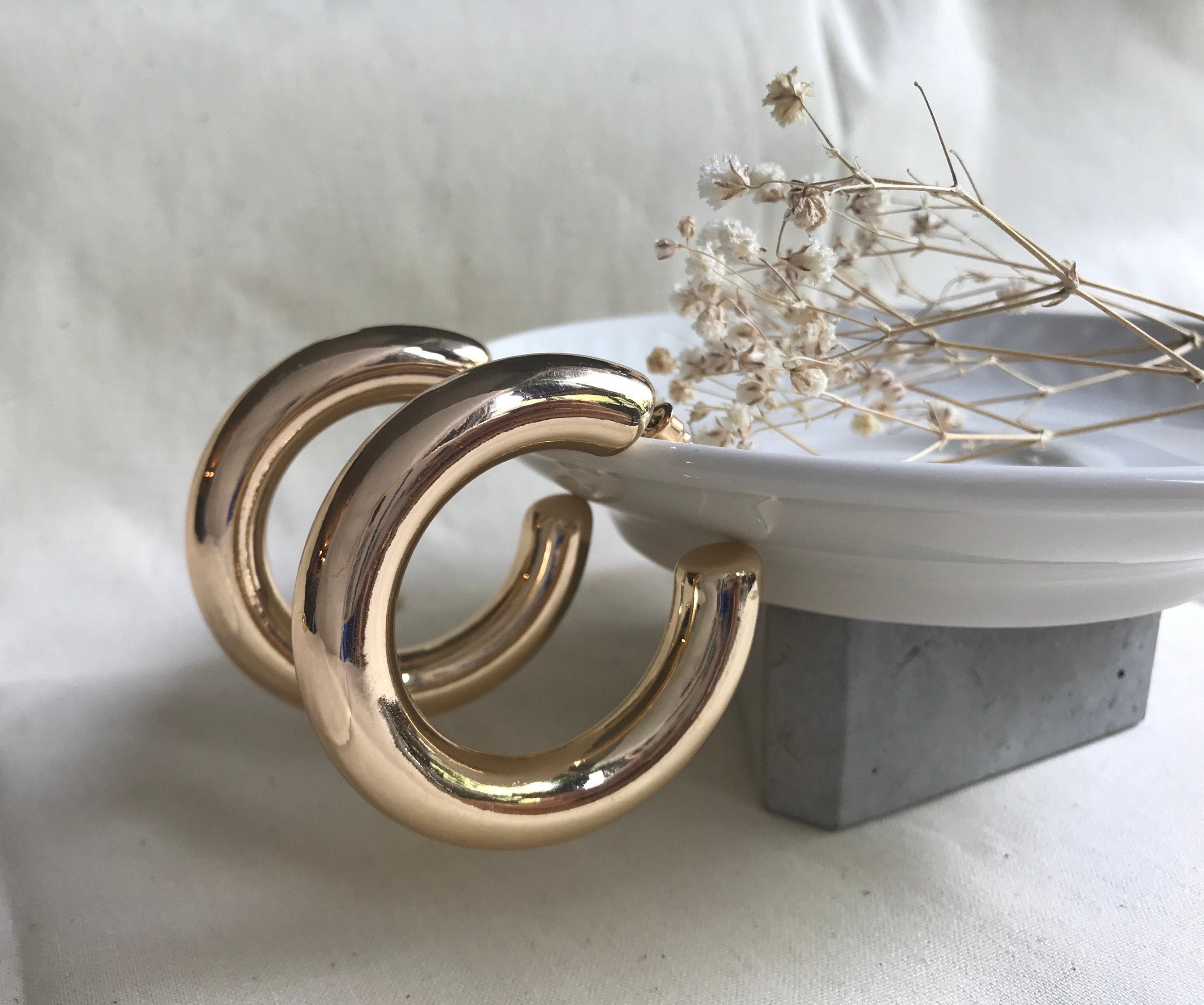 Large Size Gold Chunky Hoops Gold Open Hoops Earrings Shiny - Etsy