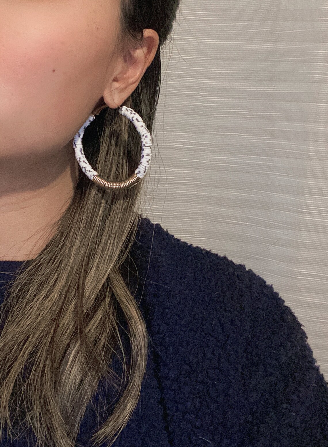 Polymer Clay White and Gold Hoops Earrings, Aztec Style Hoops ...