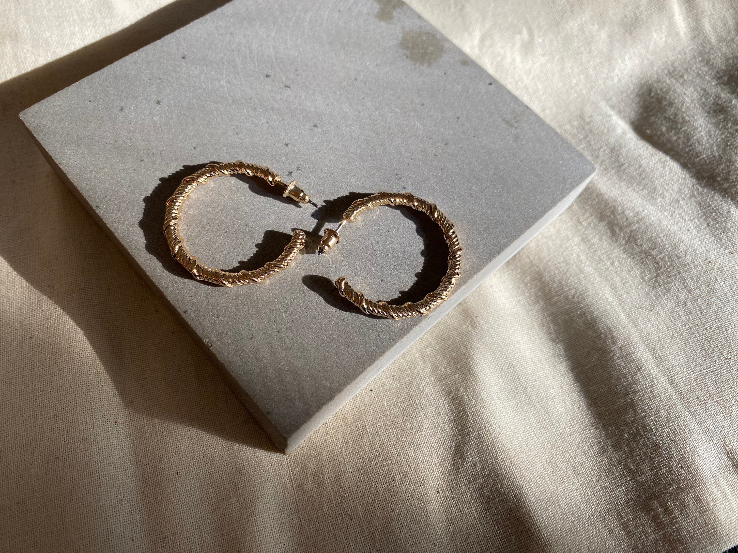 Gold Twisted Textured Hoops Medium Open Cuff Hoops Earrings | Etsy