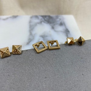 Textured Gold Square Studs Set, Mini Square Studs, Minimalist Geometric Studs, Elegant Studs ...