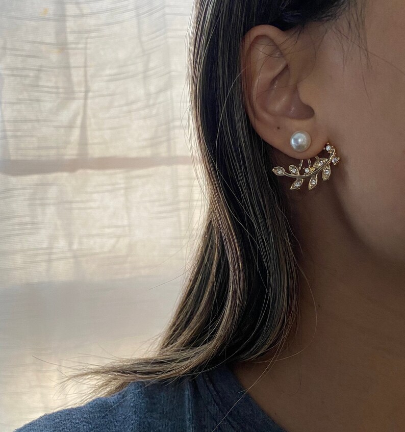 Elegant Pearl and Crystal Ear Jacket Gold Leaf and Pearl - Etsy