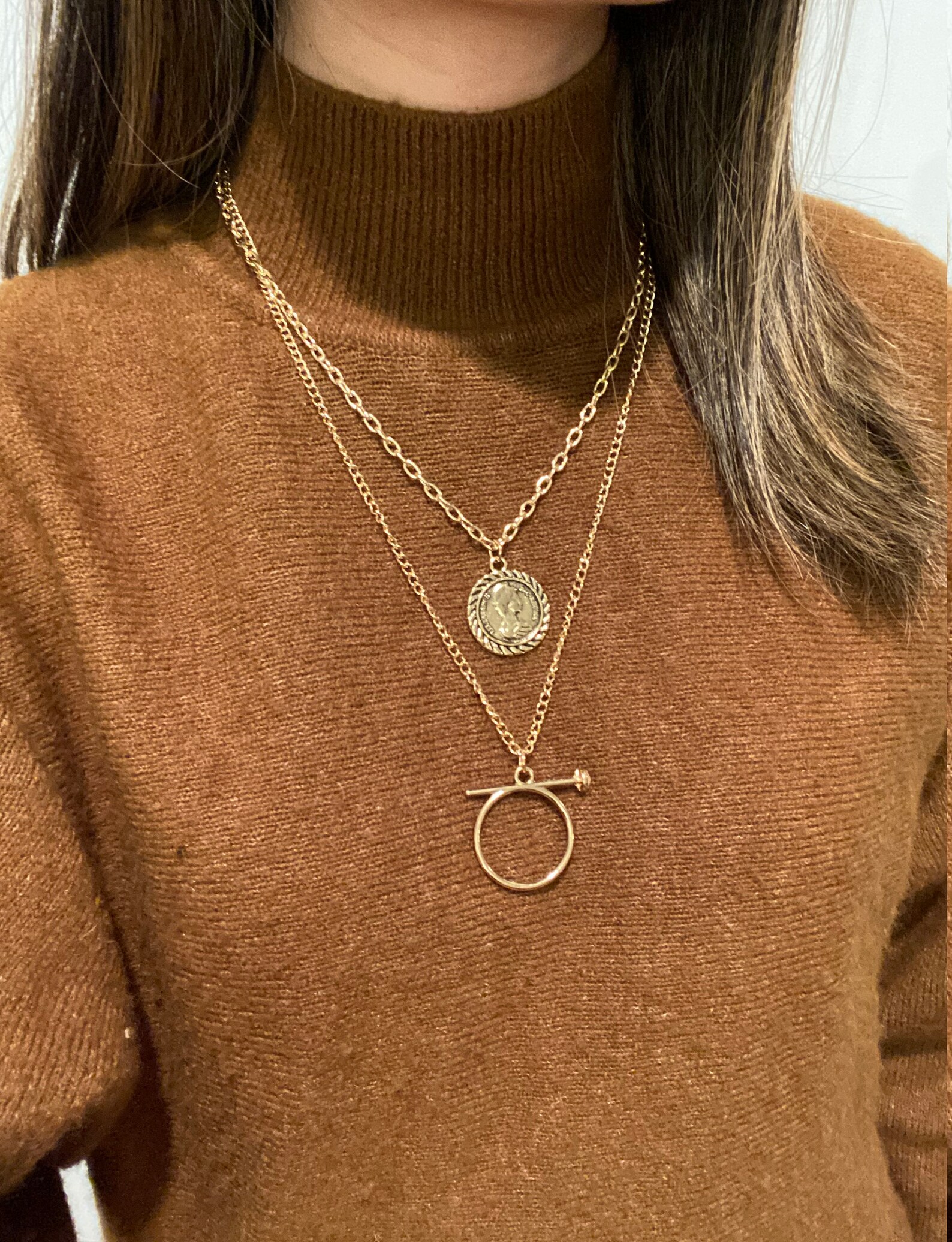 Gold Coin Layered Chains Necklace Coin Pendant Necklace | Etsy