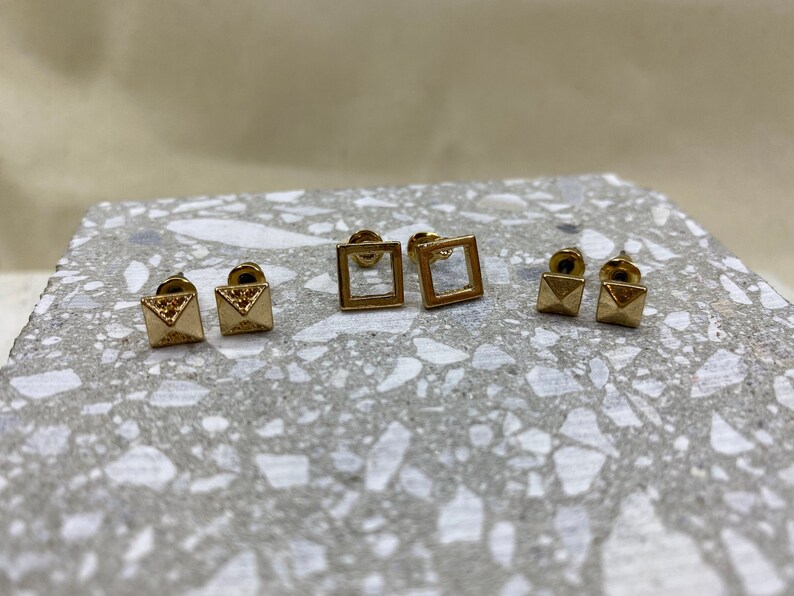 Textured Gold Square Studs Set Mini Square Studs Minimalist - Etsy